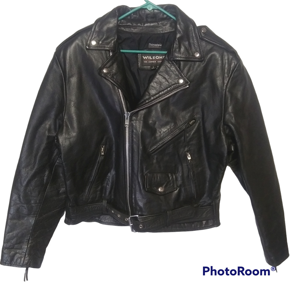 Vintage Wilson's Leather Biker Jacket Black Sz L - Gem